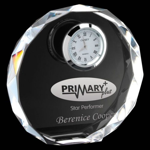 4.5in Crystal Circle Clock Award with Bevelled Edges - Awards Trophies ...